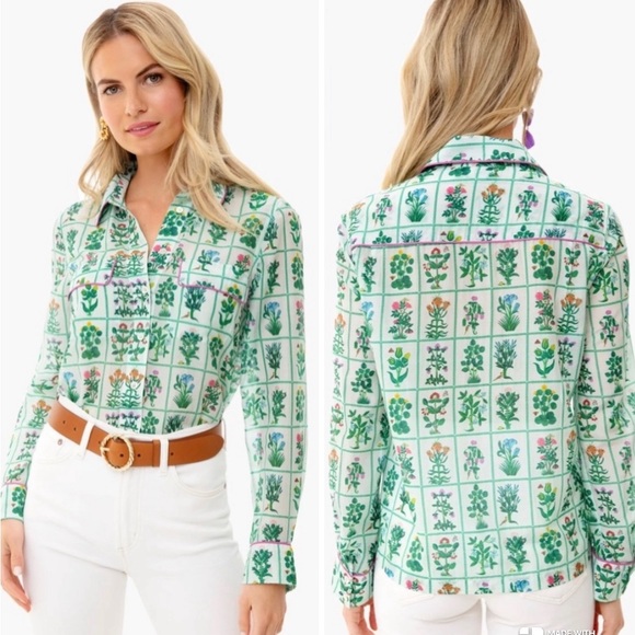 RHODE | Tops | Rare Rhode Gridded Garden White Rae Shirt Nwot | Poshmark